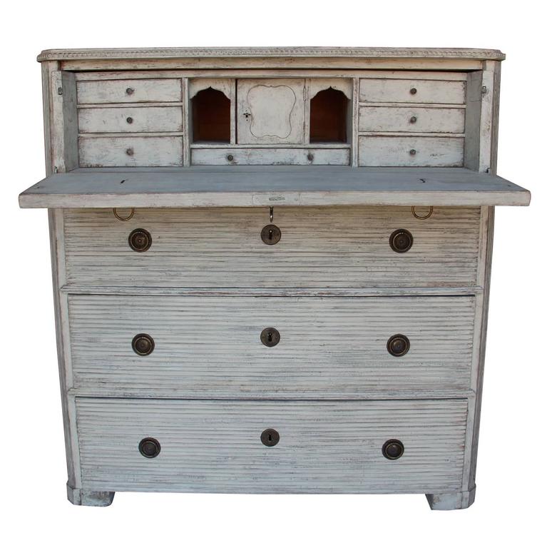 Swedish Gustavian Fall-Front Secretary Chest with Reeded Detail, 19th ...