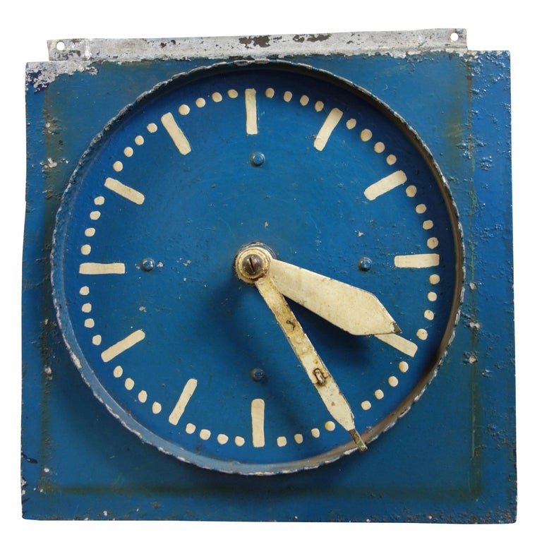 Blue Painted Double-Sided Clock Teaching Aid For Sale at 1stDibs