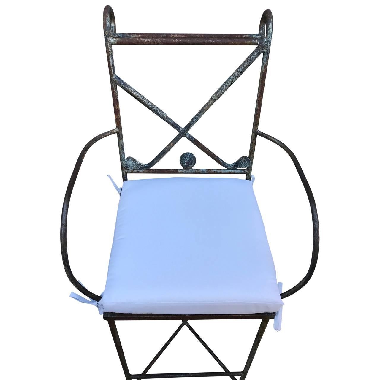 Set Of 3 Metal Golf-Themed Bar Stools With White Pillows For Sale at ...