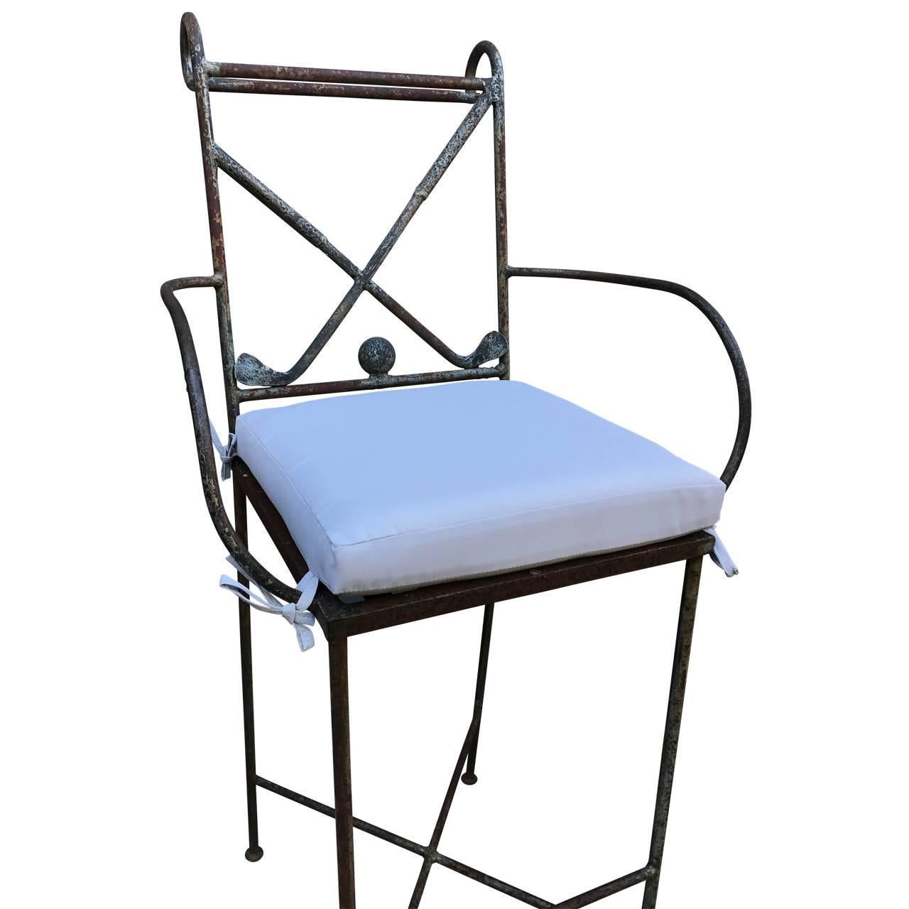 Set Of 3 Metal Golf-Themed Bar Stools With White Pillows For Sale at ...