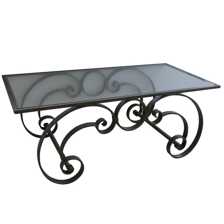 MCM Iron Glass Hand Forged Cocktail Table For Sale at 1stDibs