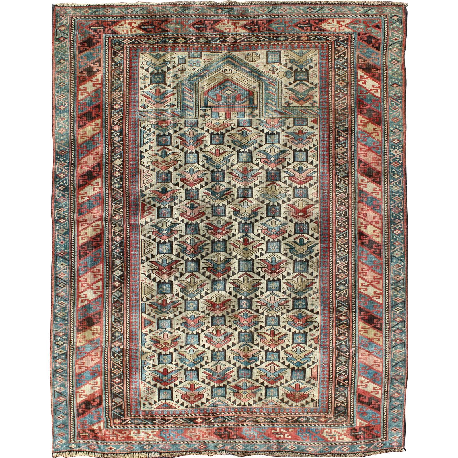 Antique Caucasian Hand-Woven Wool Rug For Sale at 1stDibs