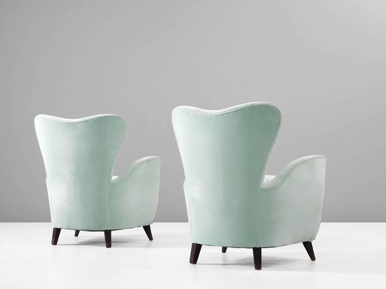Set of Two Italian Easy Chairs in Mint Green Upholstery For Sale at 1stDibs