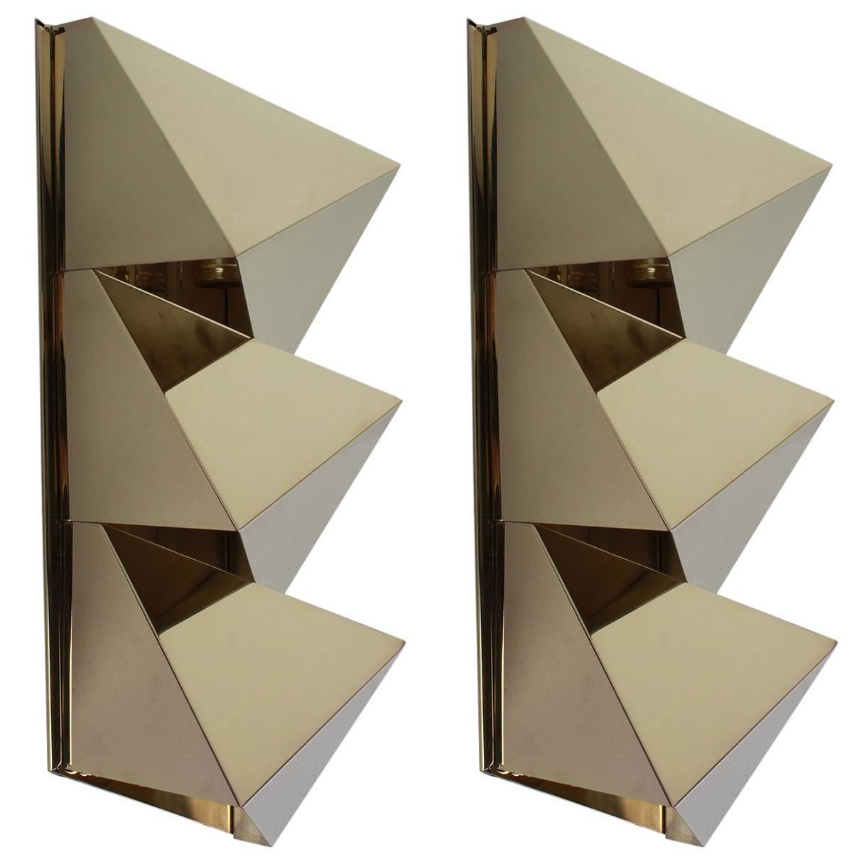 Brass Geometric Sconces at 1stDibs
