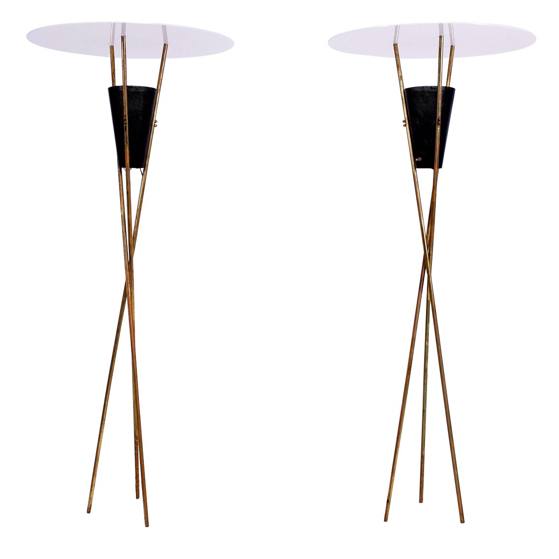 Pair of Italian Mid-Century Modern Brass Three-Way Touch Torchieres ...
