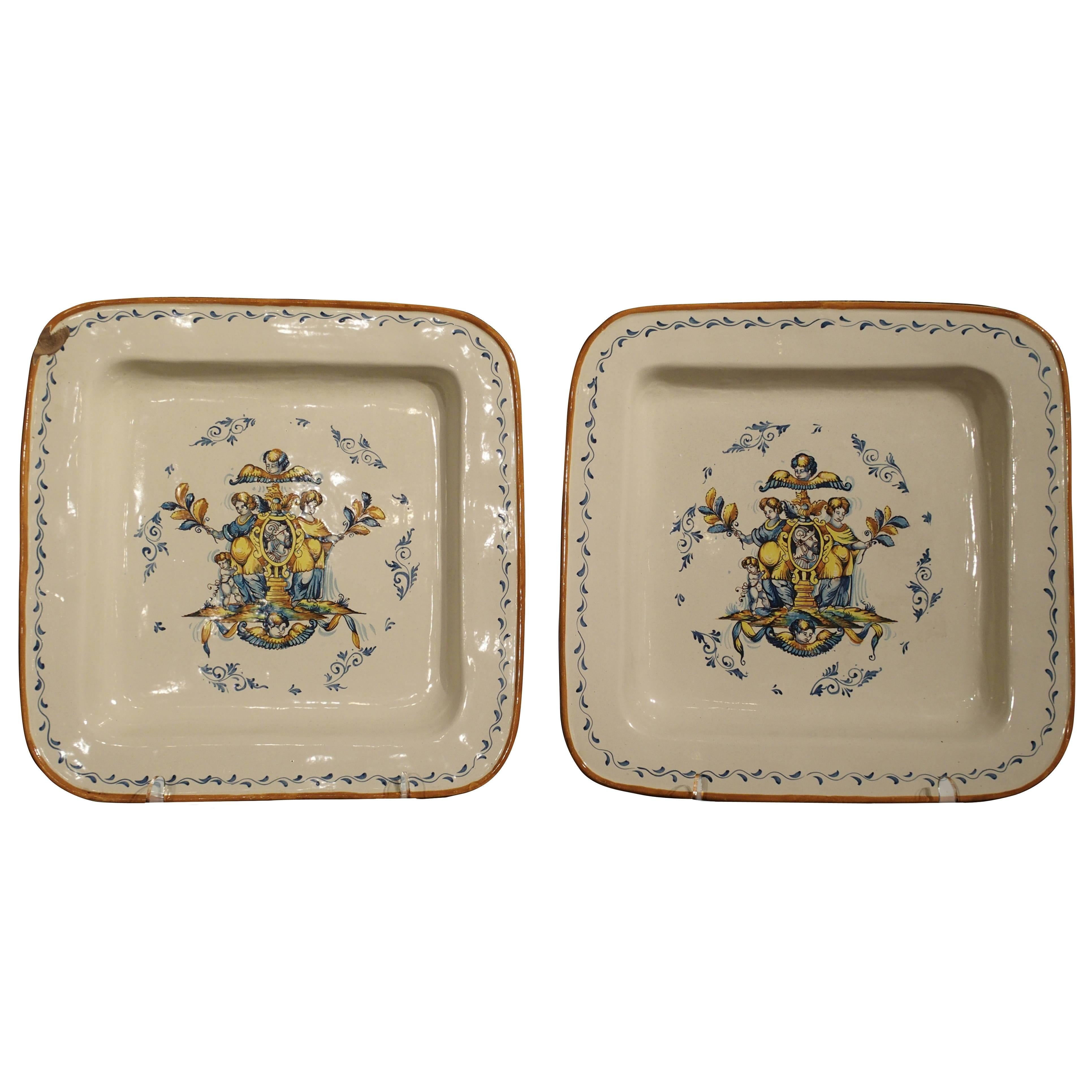 Pair of Large Hand Painted Italian Plates For Sale at 1stDibs