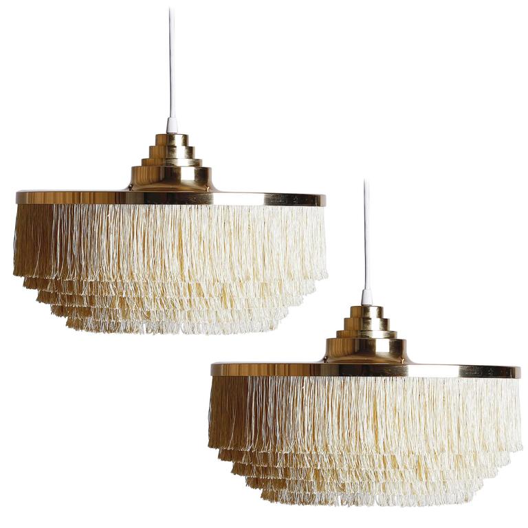 Pair of Silk Fringe Brass Pendant Lamps by Hans-Agne Jakobsson at 1stDibs