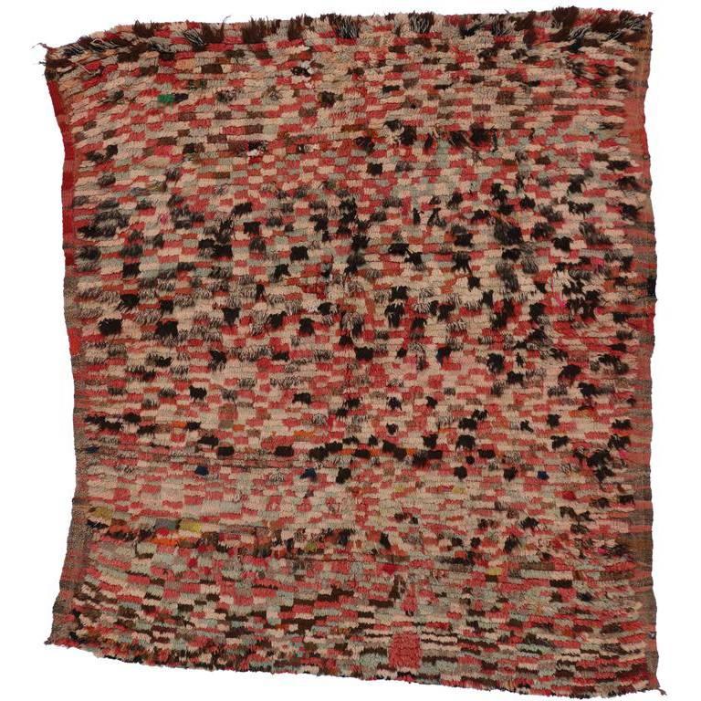 Vintage Boujad Moroccan Rug with Tribal Design and Modern Style, Square ...