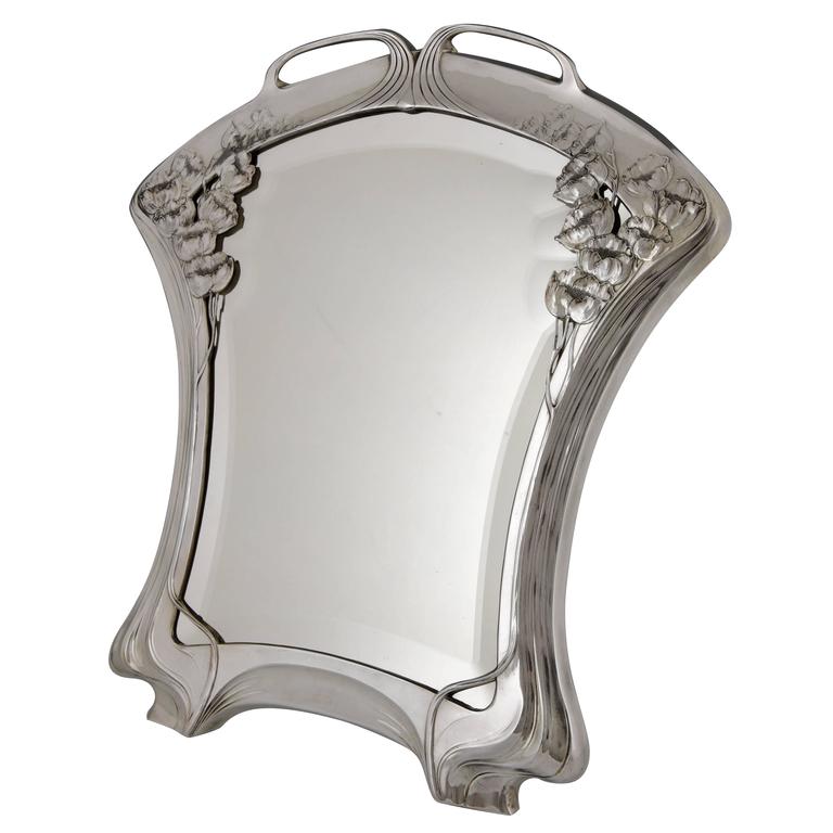 Silvered Art Nouveau mirror by Orivit beveled glass, Germany 1904. at ...