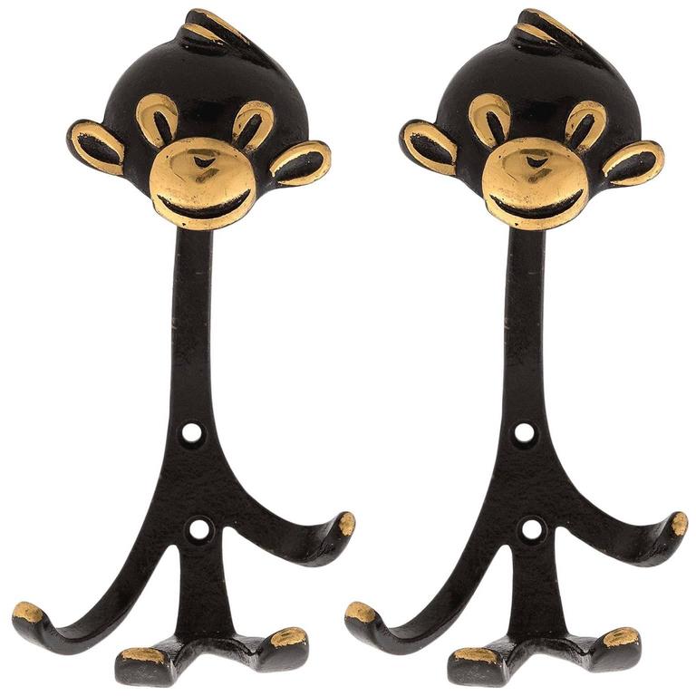 Monkey Coat Wall Hook Hanger Blackened Brass by Walter Bosse, Austria ...