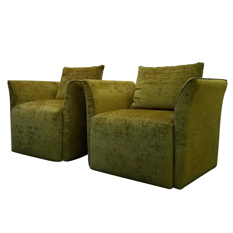 Pair of Mid-Century Italian Style Split Wing Arm Lounge Side Chairs For ...