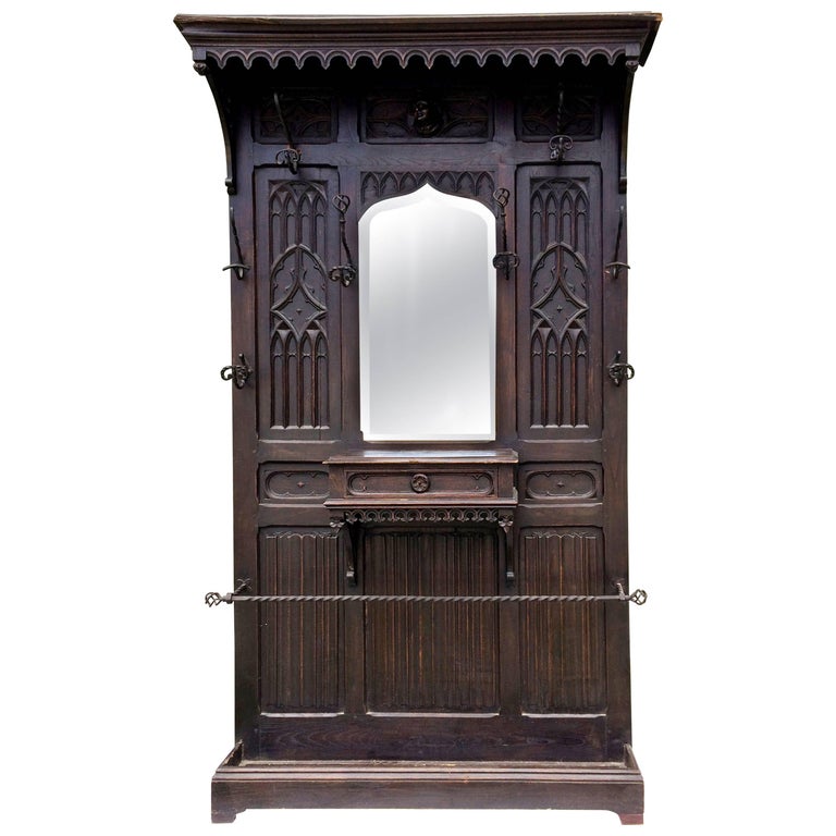 Antique Gothic Carved Walnut Hall Tree at 1stDibs