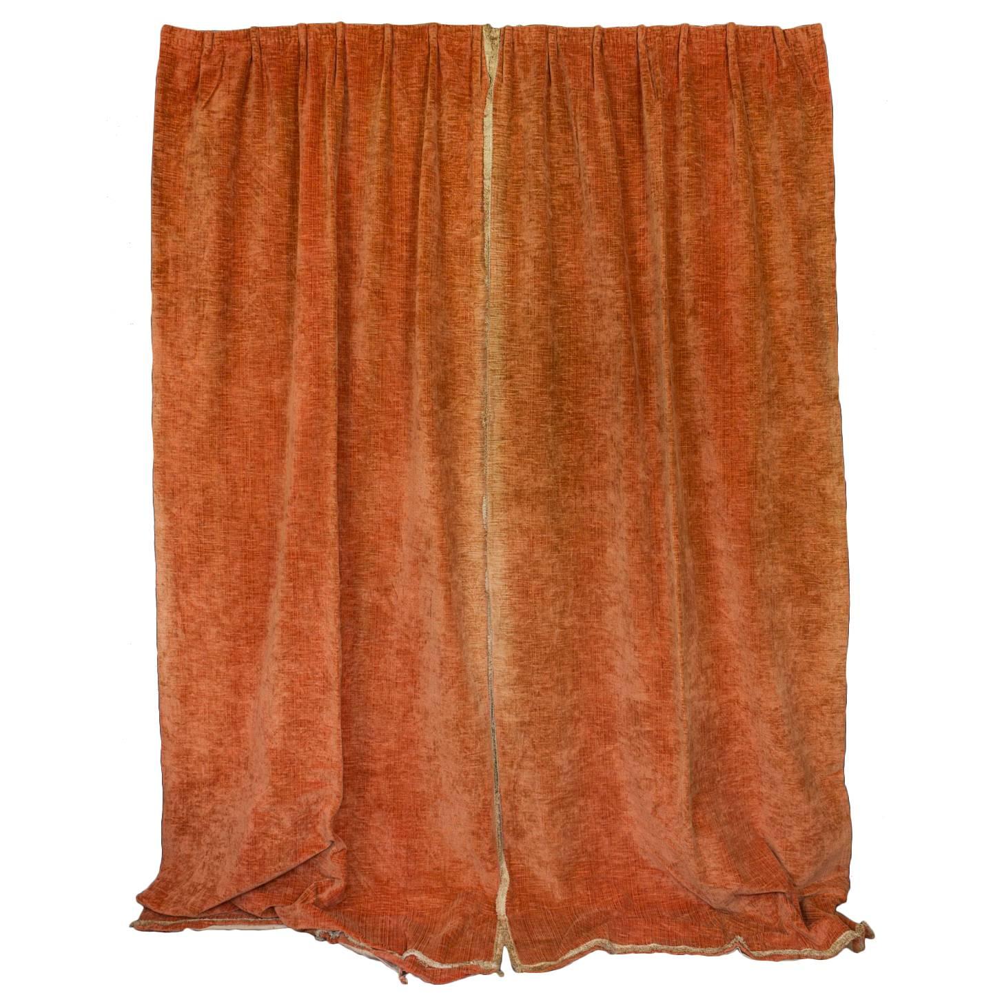 Pair of Orange Velvet Drapes with Fringe Trim For Sale at 1stDibs