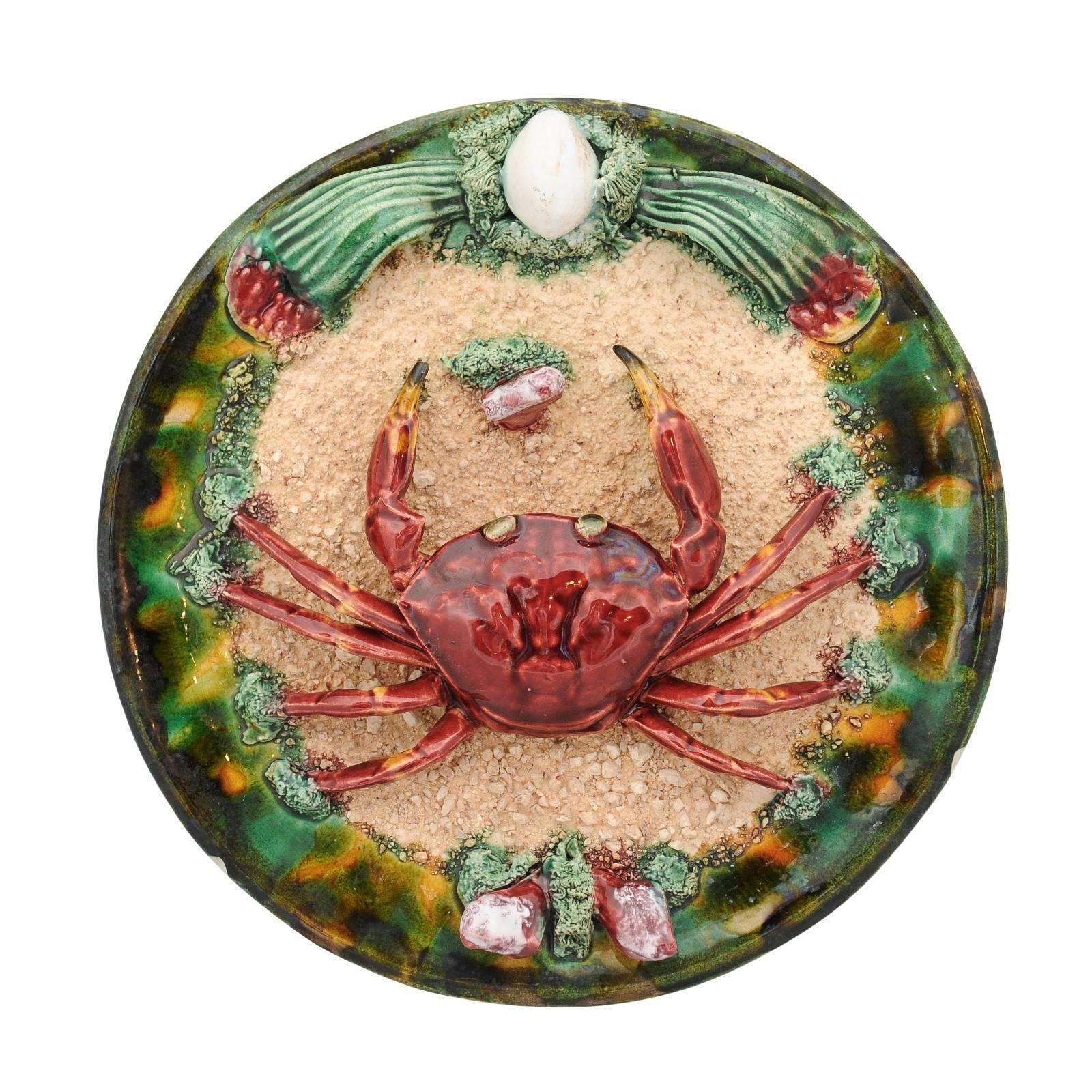 Portuguese Bernard Palissy Style Majolica Plate with Crab Motif, Circa ...