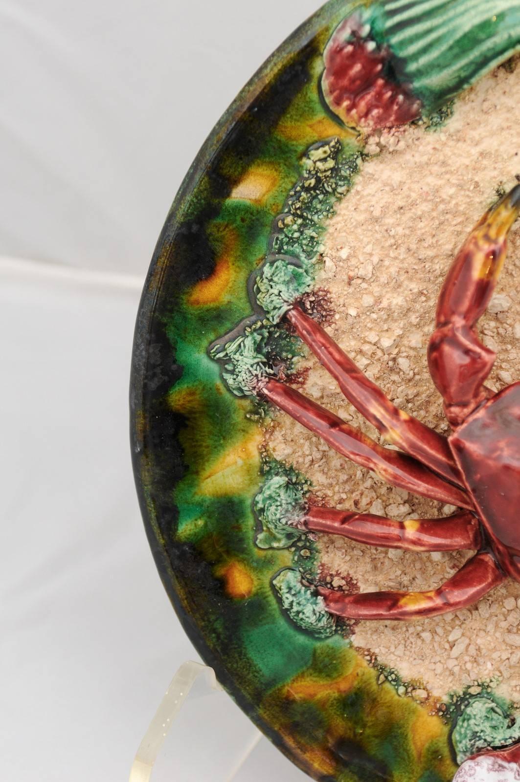 Portuguese Bernard Palissy Style Majolica Plate with Crab Motif, Circa ...