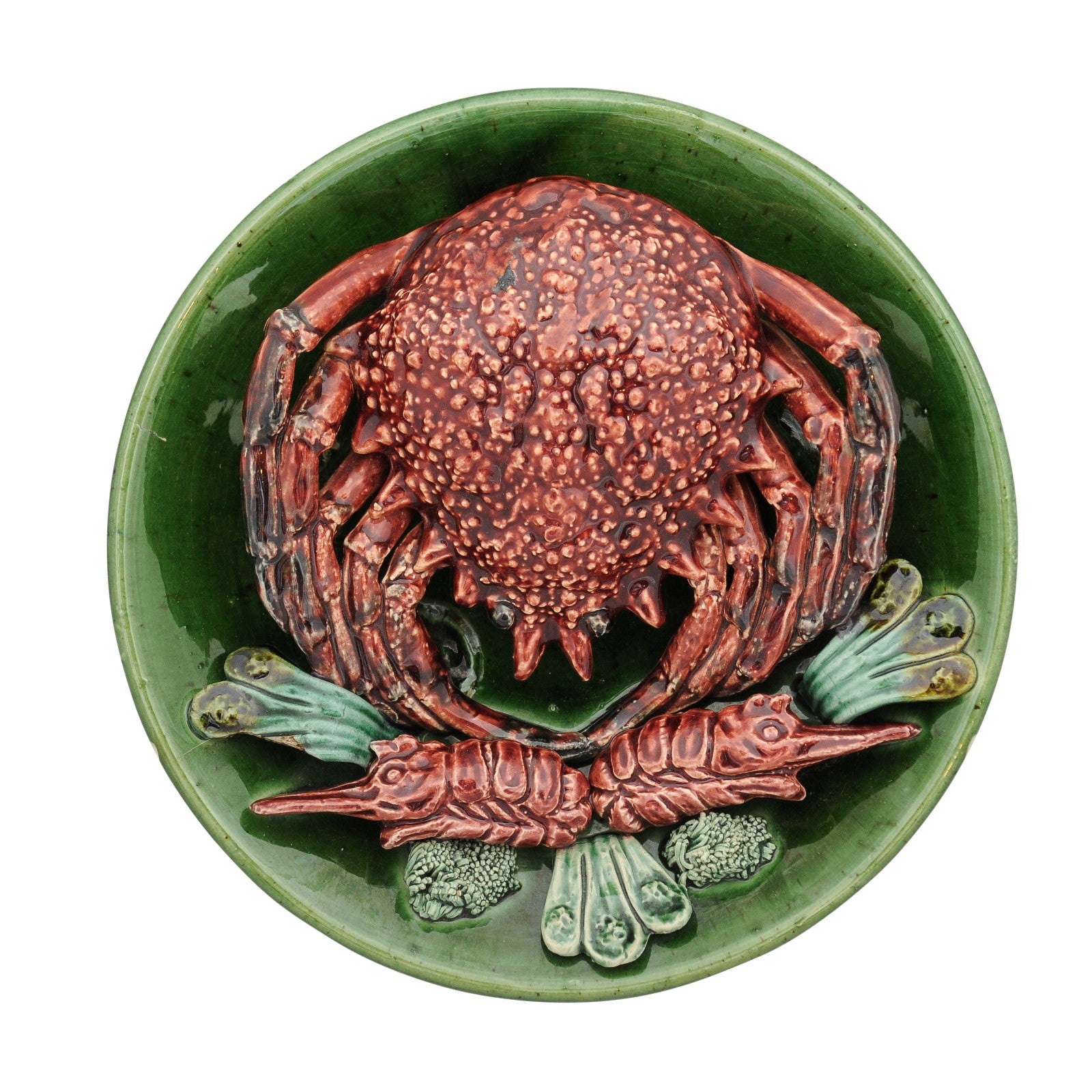 Portuguese Bernard Palissy Style Majolica Plate with Crab Motif, Circa ...