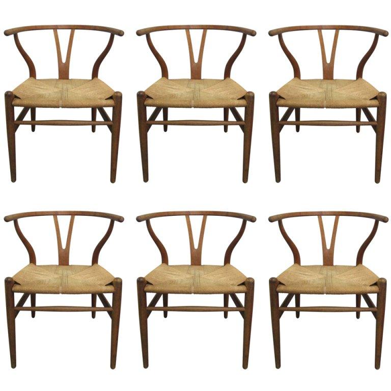 6 Wishbone Hans Wegner Y Chairs at 1stDibs
