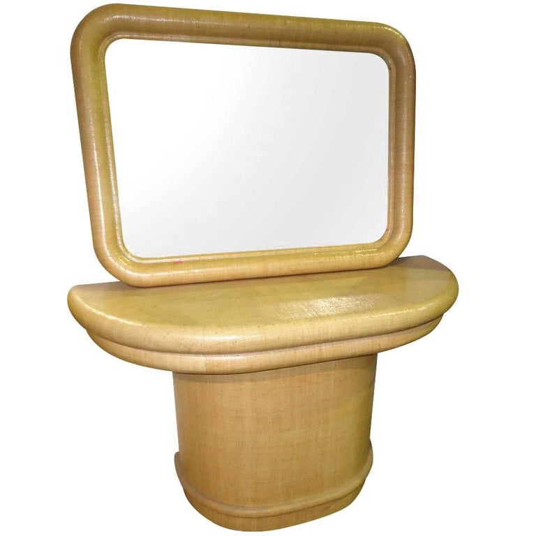 Palm Beach Style Grass Cloth Console with Matching Mirror For Sale at ...
