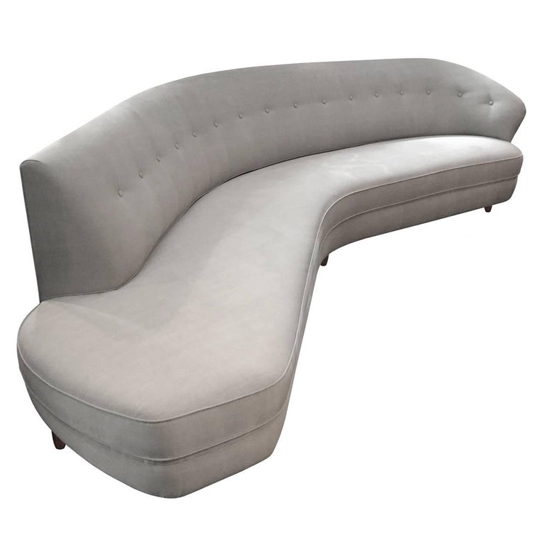 Large Mid-Century Italian Angled Sofa in Grey Moire Upholstery at 1stDibs