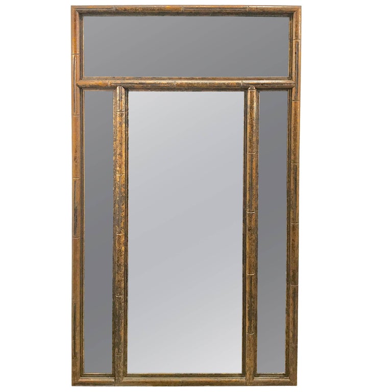 Midcentury Faux Bamboo Acid Washed Wood Trellis Mirror For Sale at ...