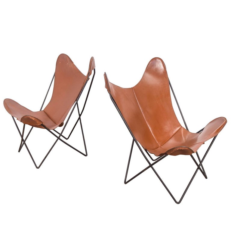 Pair of Tabacco Brown Hardoy Butterfly BKF Chairs for Knoll at 1stDibs