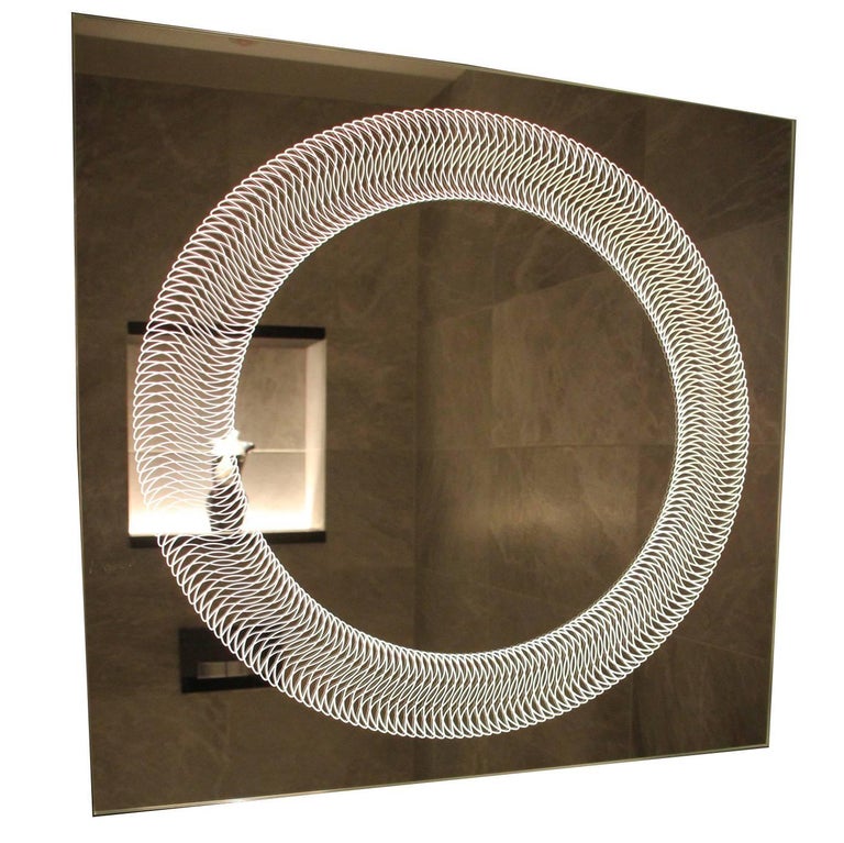 Modern Frameless Finely Etched Back Illuminated Square Glazz Cosmic ...