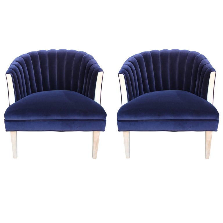 Pair of Modern Channel Back Lounge Chairs For Sale at 1stdibs