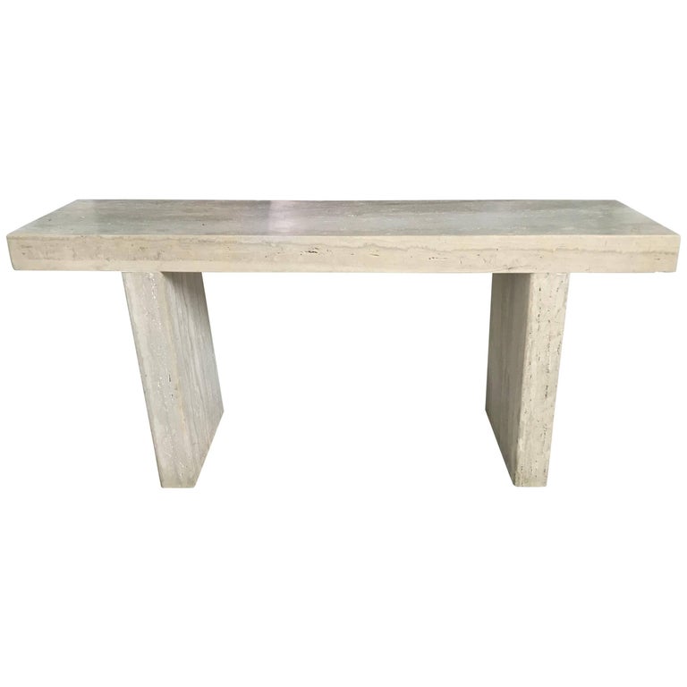 Italian Travertine Slab Leg Console Table at 1stDibs