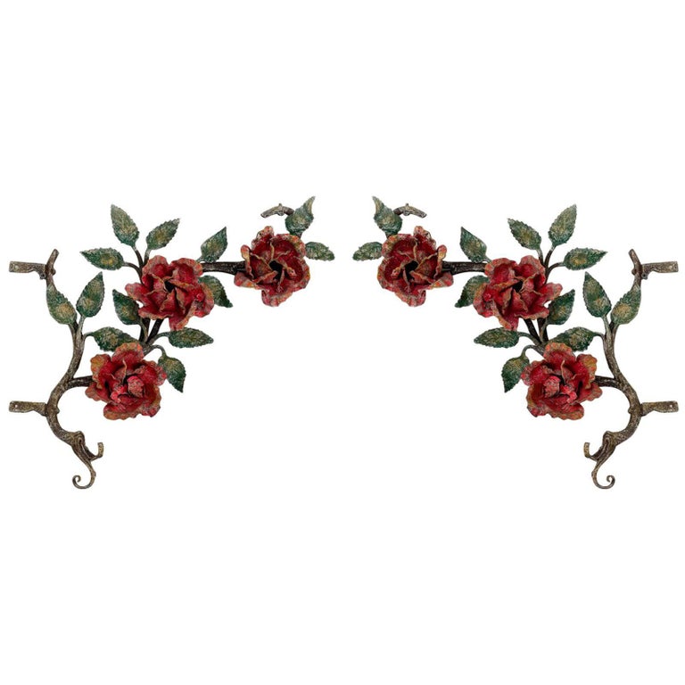 Pair of Decorative Painted Cast Iron Roses at 1stDibs