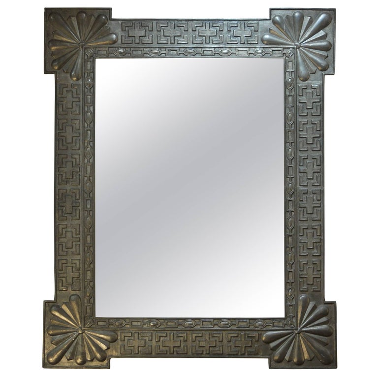 An English Arts and Crafts Hand-Hammered Pewter Round Mirror at 1stdibs