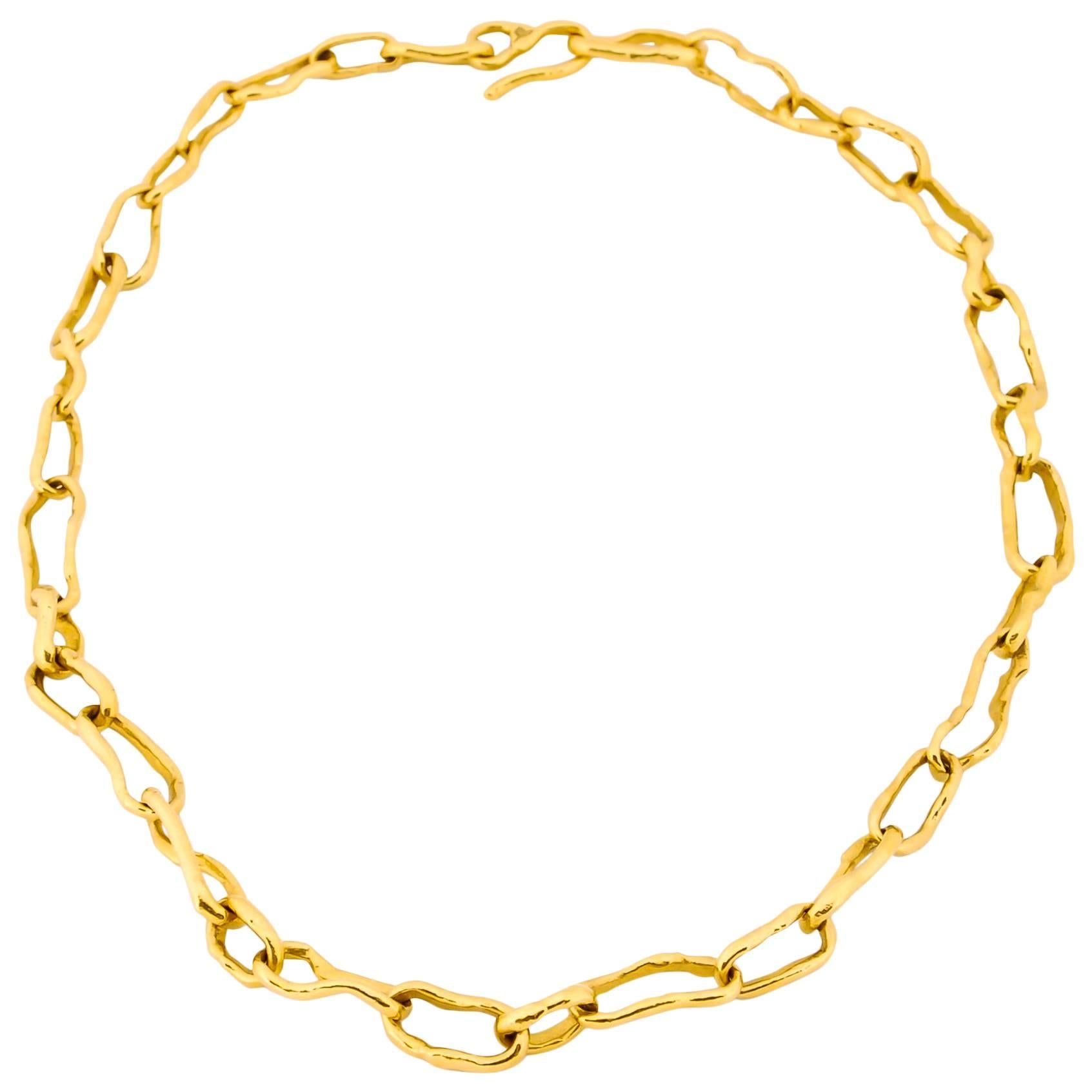 Jean Mahie "Cadene" 22kt gold 22 inch freeform link chain at 1stDibs