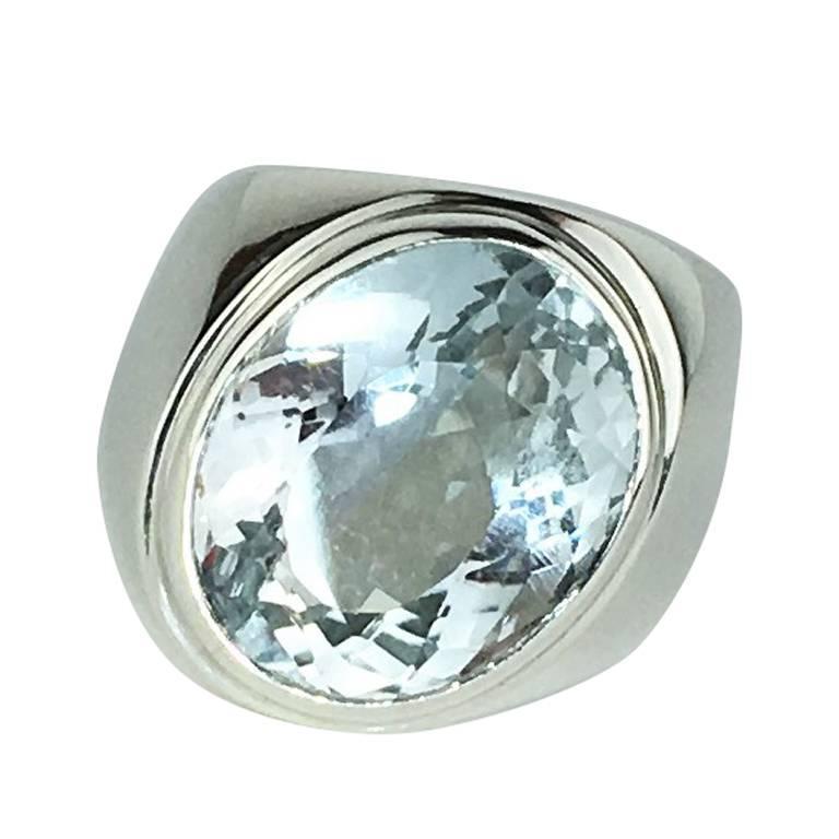 Silver Topaz Bezel Set in Wide band of Sterling Silver Ring at 1stDibs