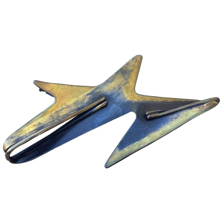1950s Art Smith Patinated Brass Brooch For Sale at 1stDibs