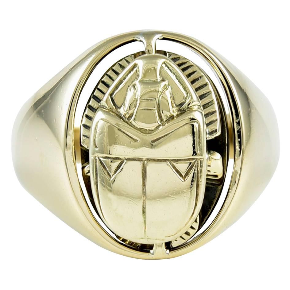 Attractive Late Victorian Carved Coral Gold Scarab Ring at 1stDibs