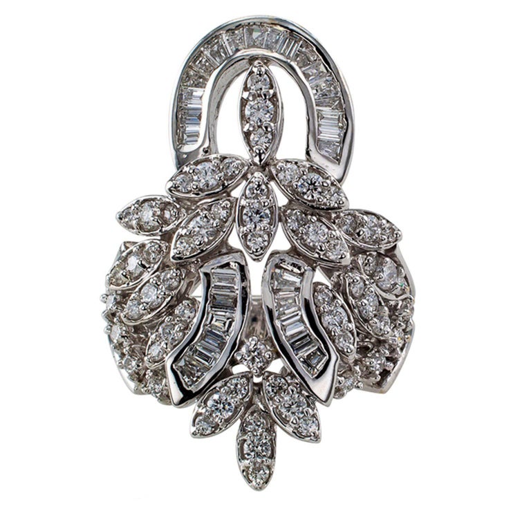 Large Diamond White Gold Cocktail Ring at 1stDibs