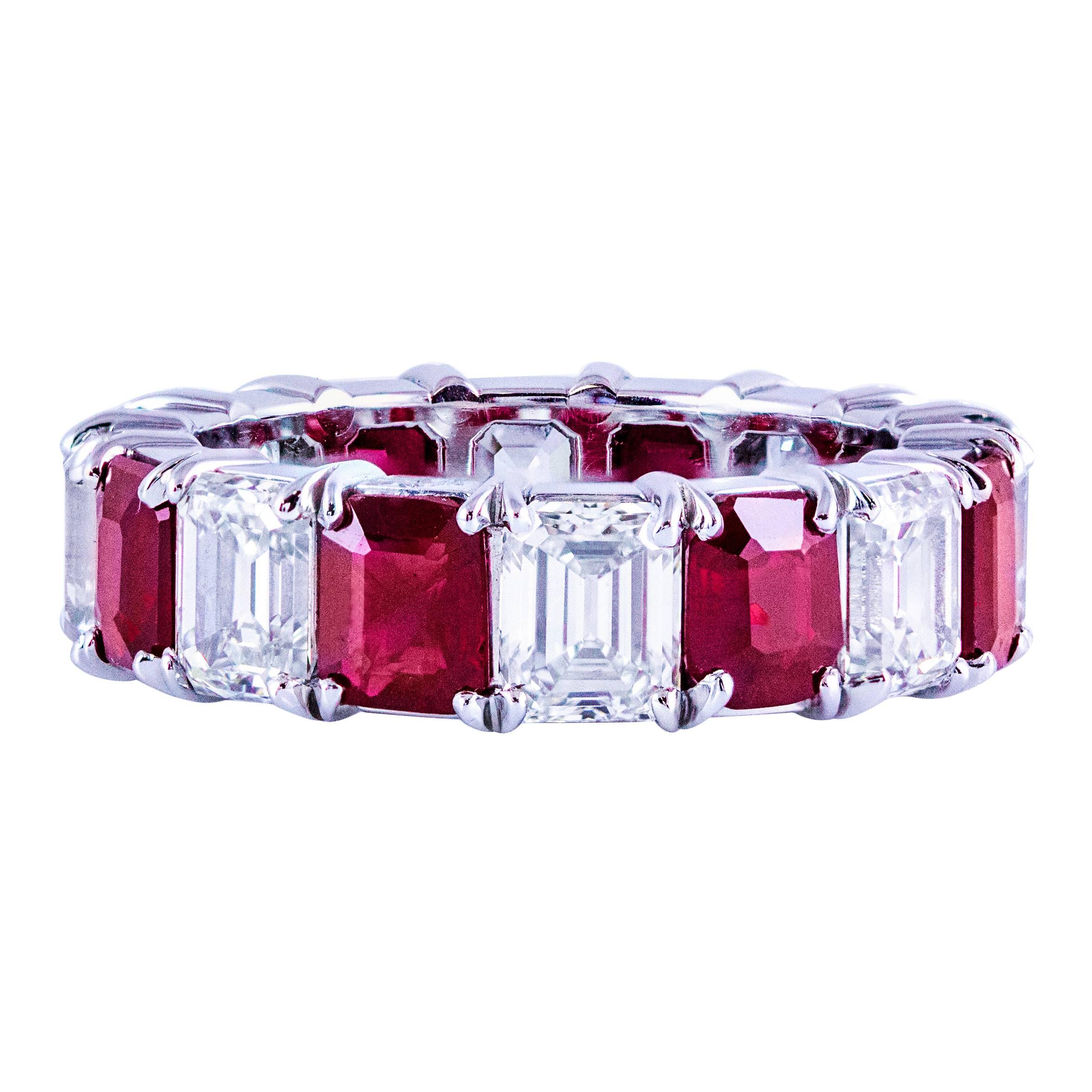 Alternating Emerald Cut Ruby and Diamond Eternity Wedding Band at ...
