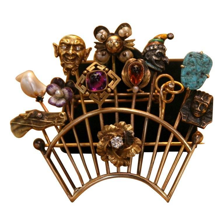 12 Antique Gold Stick Pins Made into Pin For Sale at 1stDibs | antique ...