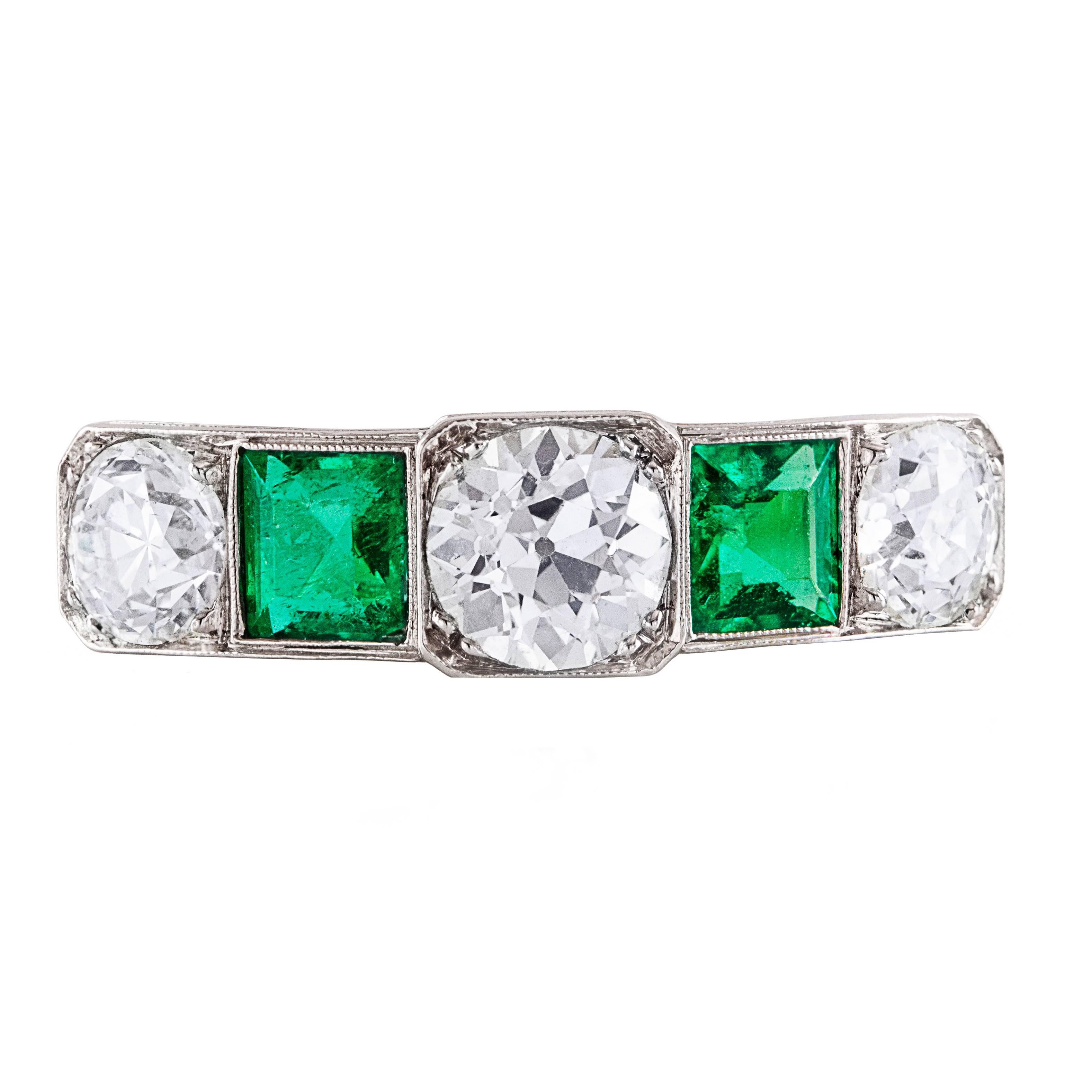 Exquisite Art Deco Emerald Diamond Platinum Engagement Ring at 1stDibs