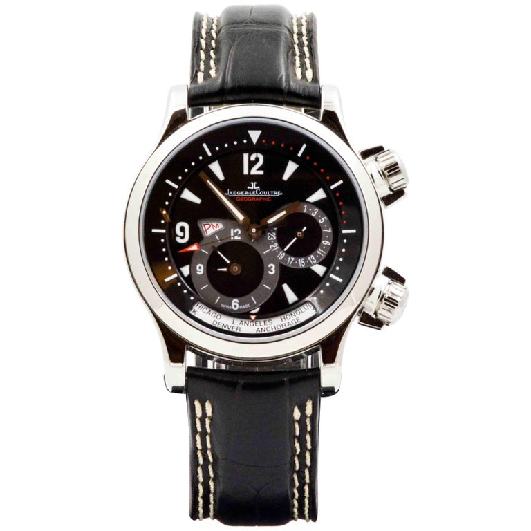 Jaeger LeCoultre Stainless Steel Master Compressor Dual Time Wristwatch ...