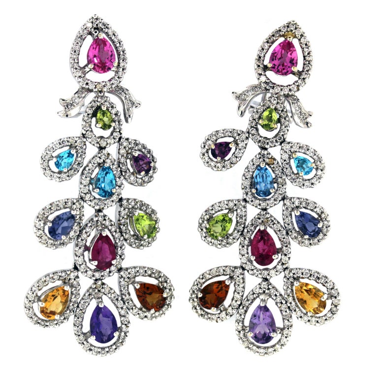 Multi-Color Gemstone Earrings For Sale at 1stDibs