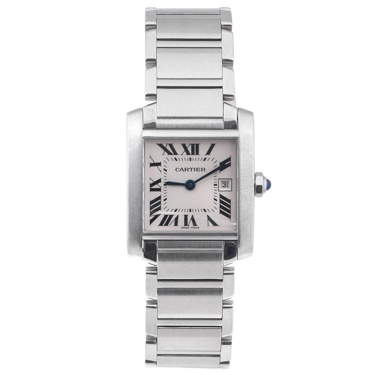 Cartier Stainless Steel Mid Size Tank Francaise Quartz Wristwatch at ...
