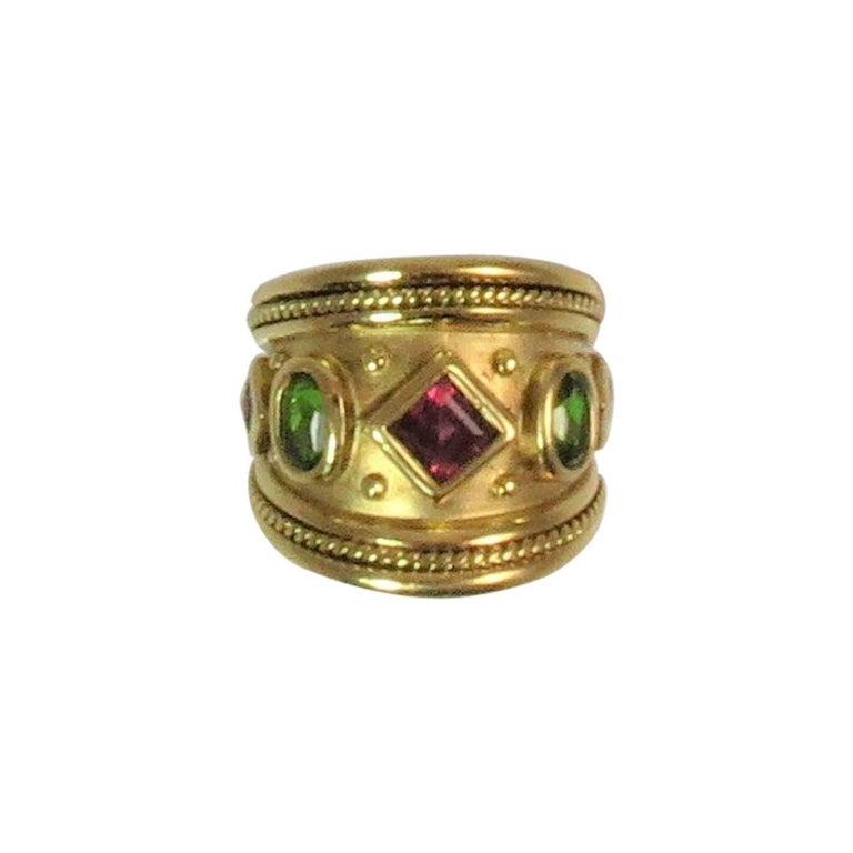 Seidengang 18 Karat Yellow Gold Wide Multi-Color Band Ring at 1stDibs