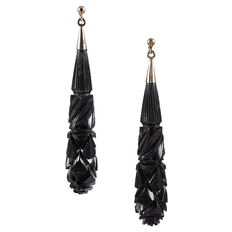 Victorian Carved Jet Drop Earrings at 1stDibs