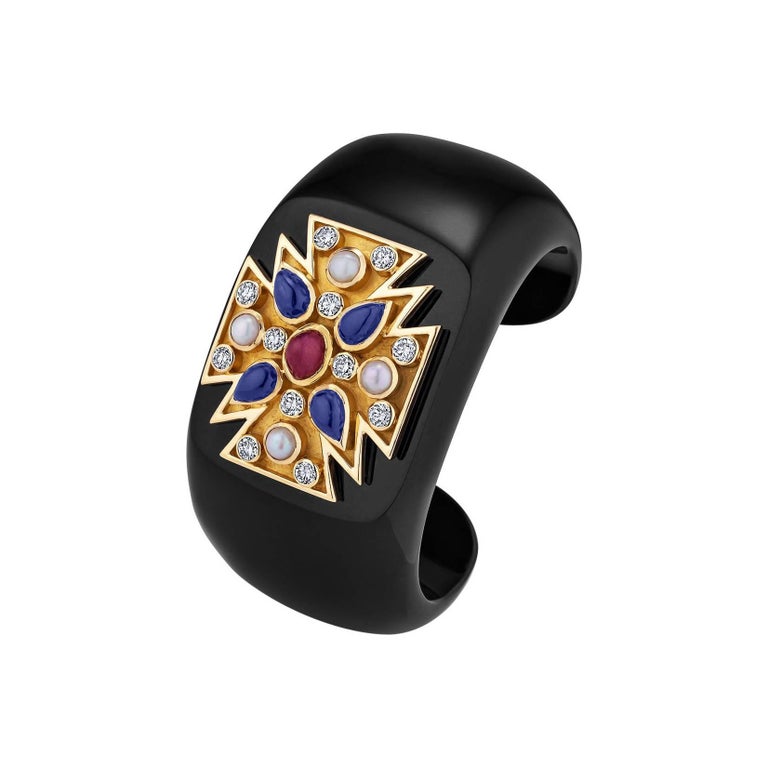 Verdura Black Jade Diamond Ruby Sapphire Pearl Gold Maltese Cuff at ...