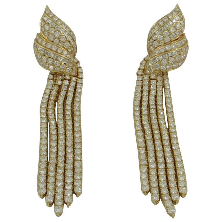Long Hanging Gold and Diamond Earring at 1stDibs | long hanging ...