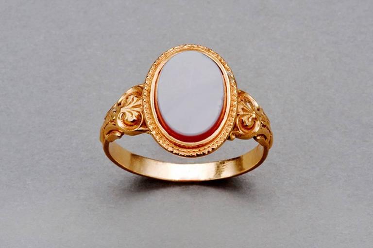 1860s French Napoleon III Agate Gold Signet Ring at 1stDibs