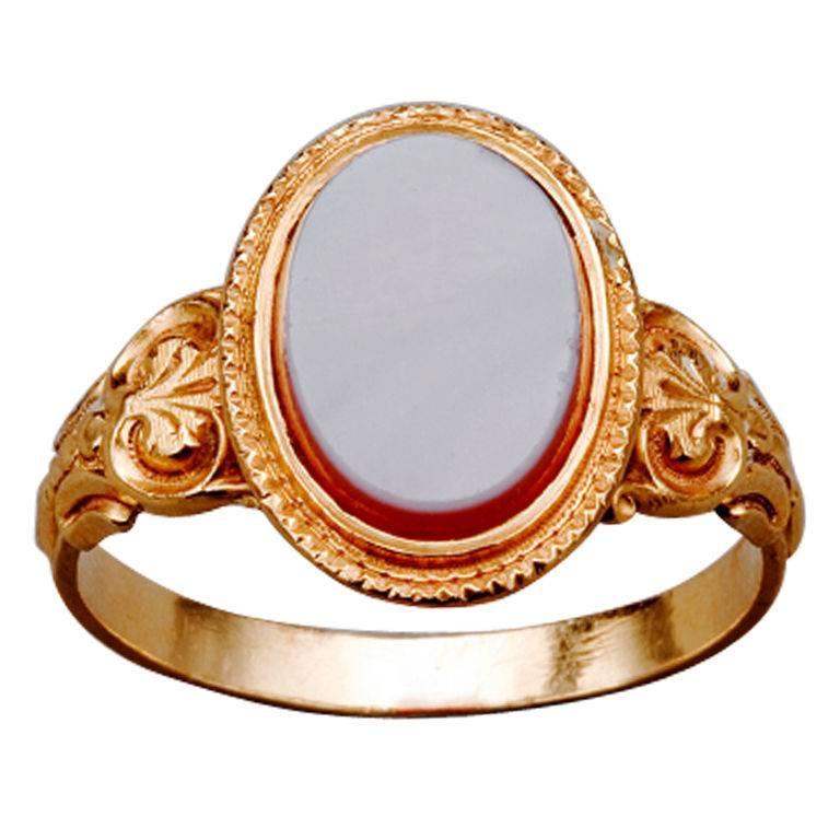 1860s French Napoleon III Agate Gold Signet Ring at 1stDibs