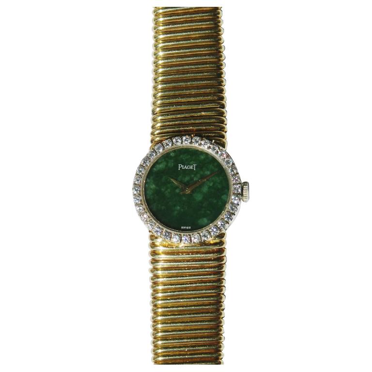 Piaget Ladies Yellow Gold Diamond Bezel Jade Dial Watch/Wristwatch For ...