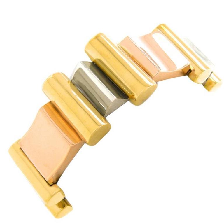Art Deco Constructivist Three Color Gold Bracelet France at 1stDibs