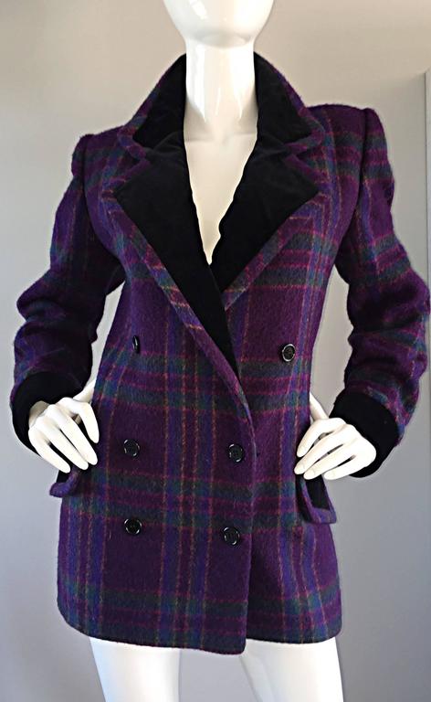 Vintage Emanuel Ungaro Purple, Green, Fuchsia Plaid Wool and Velvet ...